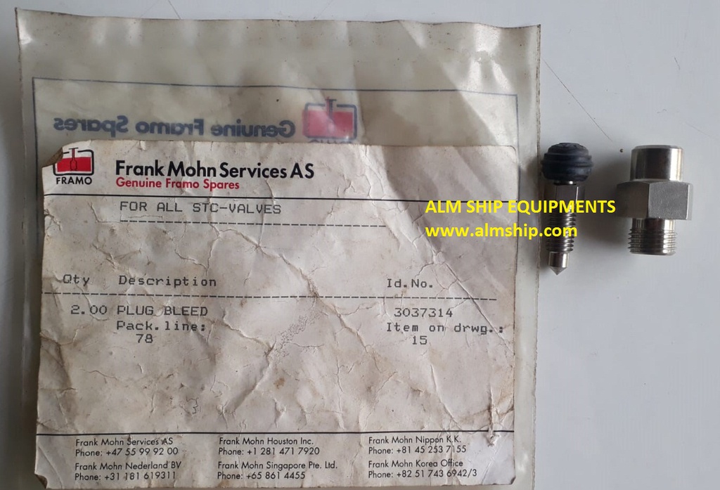 PLUG BLEED FOR FRAMO | ALM SHIP EQUIPMENTS